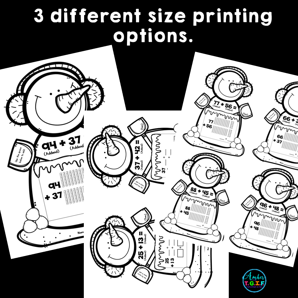 Winter Math 2 Digit Addition Craft | Snowman with and without ...