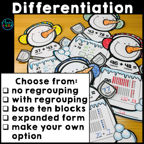 Winter Math 2 Digit Addition Craft | Snowman with and without ...