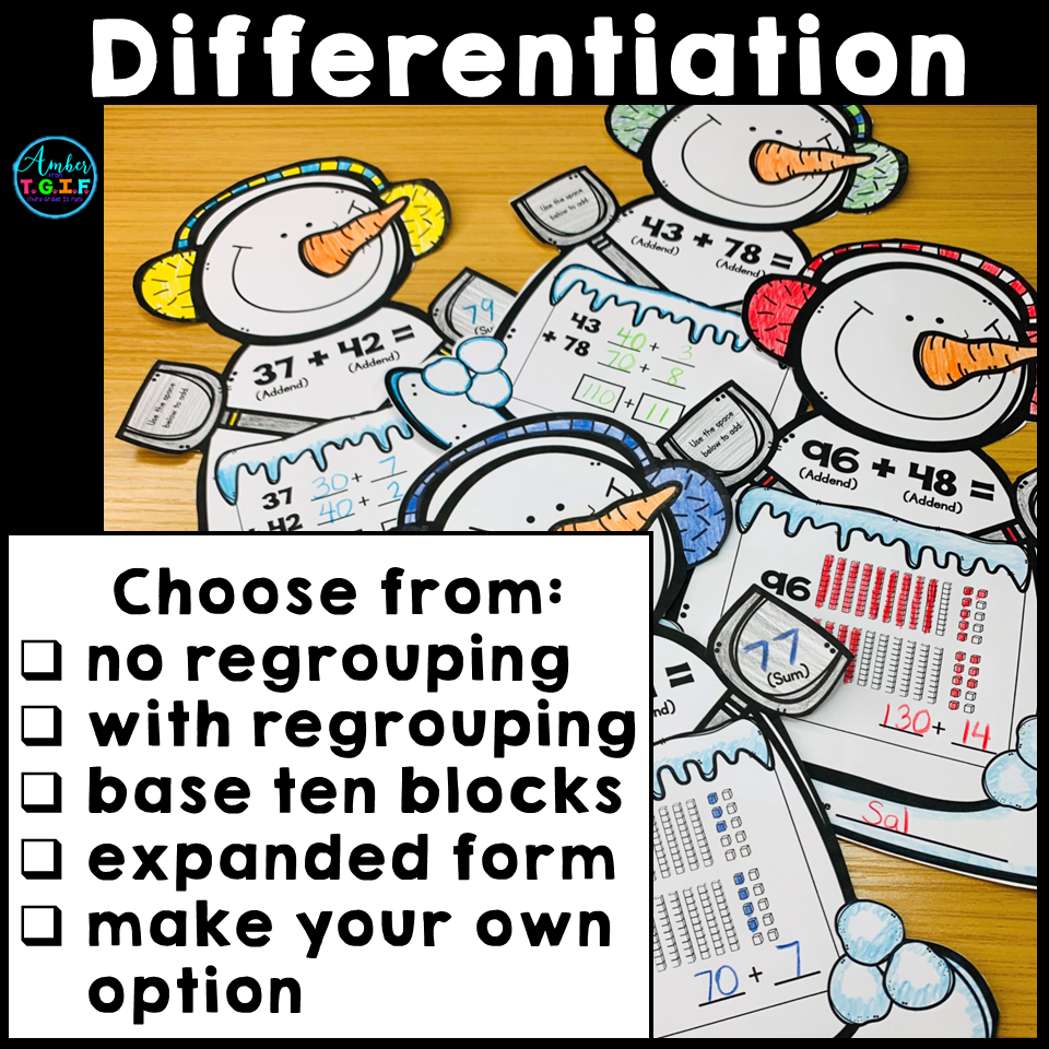 Winter Math 2 Digit Addition Craft | Snowman with and without ...