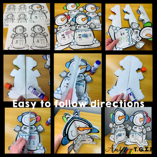 Winter Math 2 Digit Subtraction Craft | Snowman with and without ...