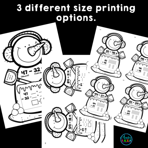Winter Math 2 Digit Subtraction Craft | Snowman with and without ...