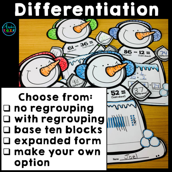 Winter Math 2 Digit Subtraction Craft | Snowman with and without ...