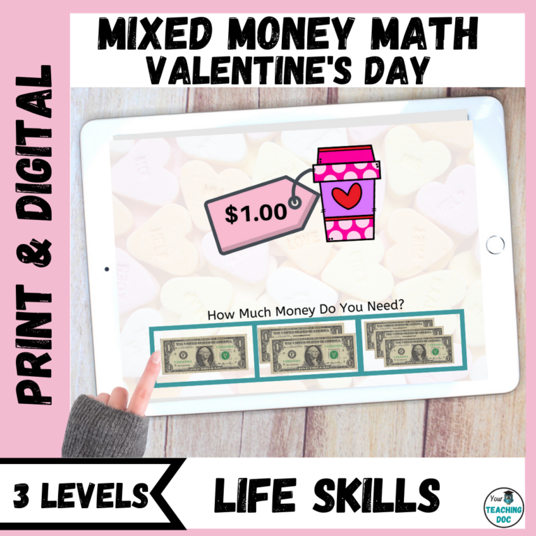 Valentine's Day Life Skills: Mixed Money Math 3 Levels | Made By Teachers