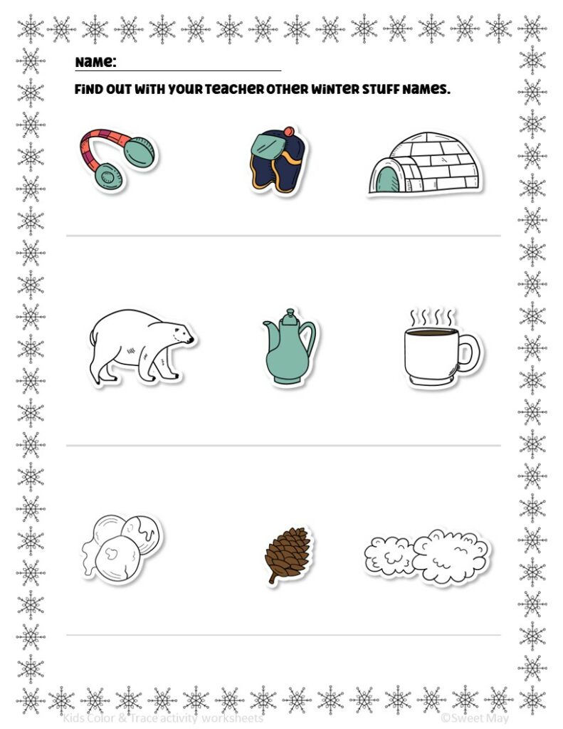 First Day Back From Winter Kids coloring Book, Winter gear & tracing ...