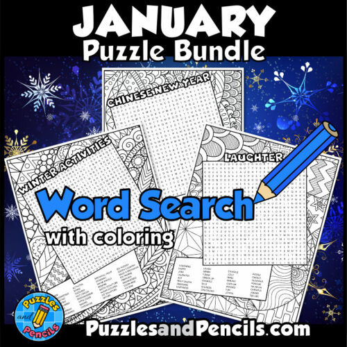 January Word Search Puzzle Activity Page BUNDLE | 15 Wordsearch Puzzles ...