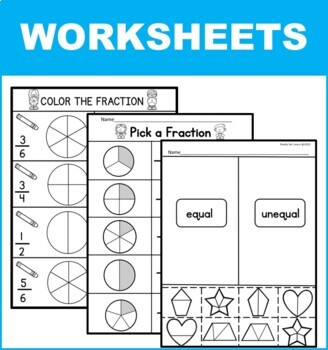 Fractions Worksheets Equal Parts Parts of A Whole First Grade Second ...