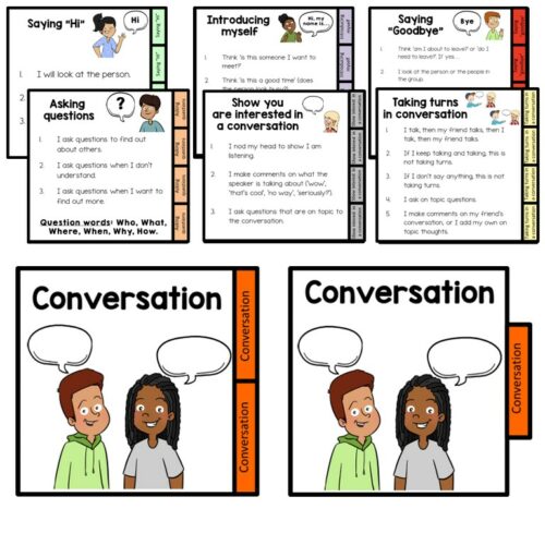 Portable social skills cue cards for conversation self regulation and ...