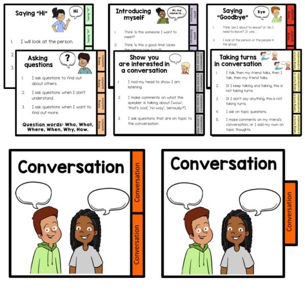 Portable social skills cue cards for conversation self regulation and ...