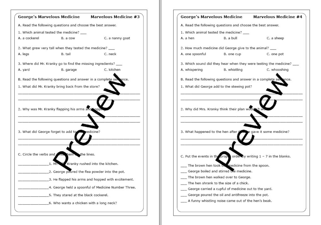 Roald Dahl "George's Marvelous Medicine" worksheets | Made By Teachers