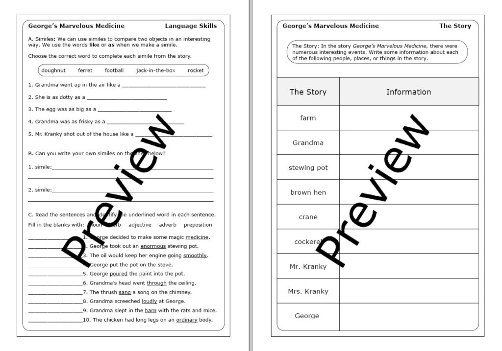 Roald Dahl "George's Marvelous Medicine" worksheets | Made By Teachers