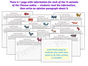 Chinese New Year and Chinese Zodiac Writing and Reading Activities ...