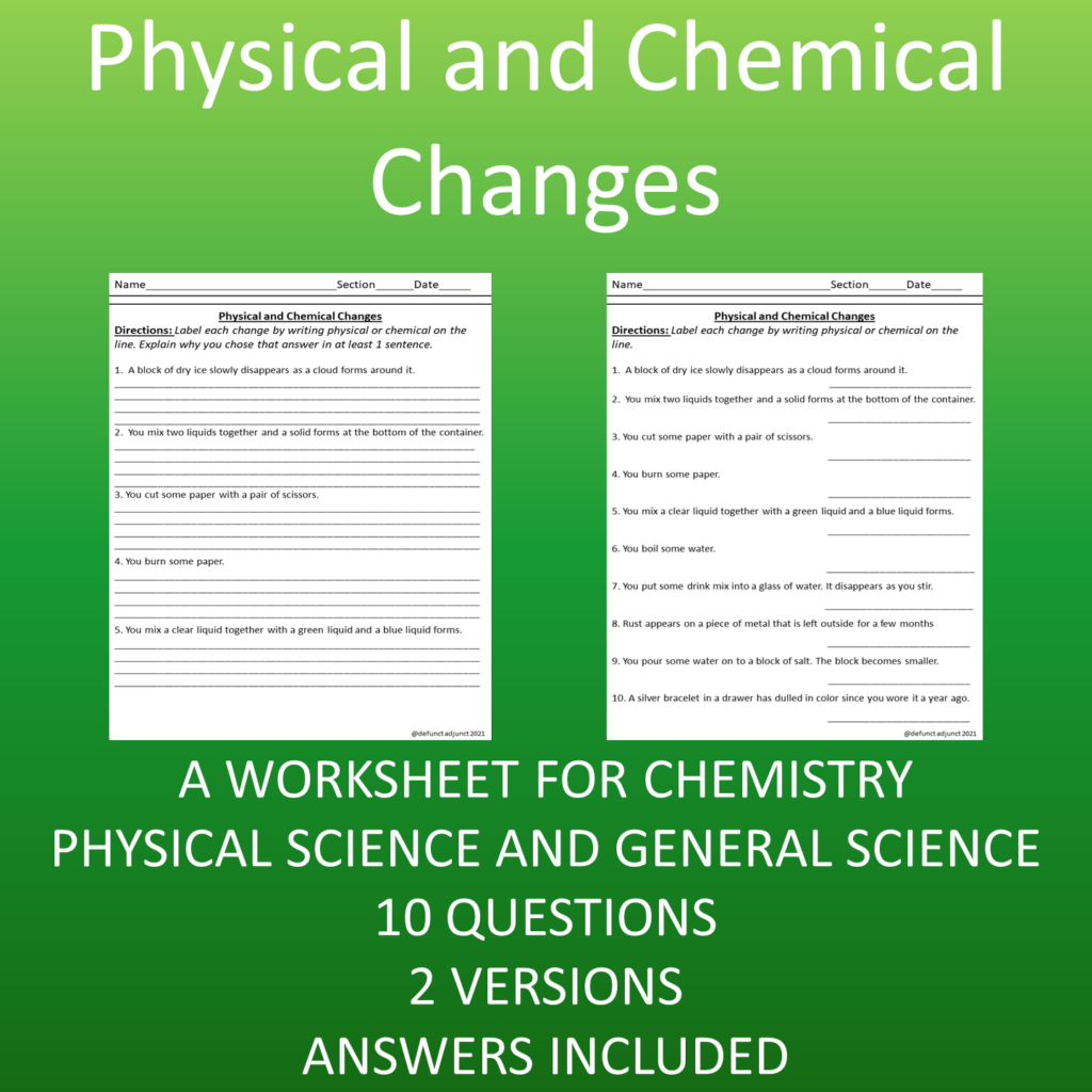 Physical and Chemical Changes Worksheet | Made By Teachers
