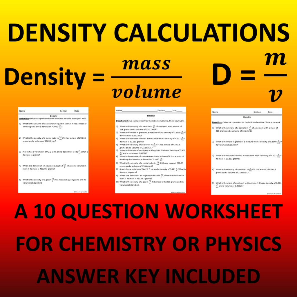 Calculating Density, Mass, and Volume: A Science worksheet | Made By ...