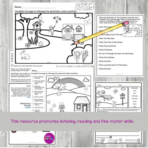 March Following Directions & Listening Comprehension Skills Coloring ...