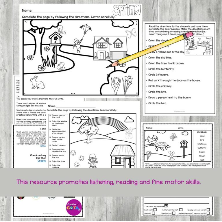 March Following Directions & Listening Comprehension Skills Coloring ...