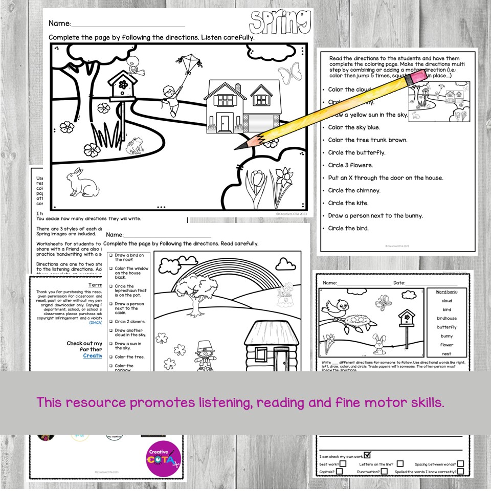 March Following Directions & Listening Comprehension Skills Coloring ...
