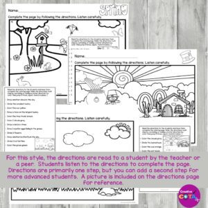 March Following Directions & Listening Comprehension Skills Coloring ...