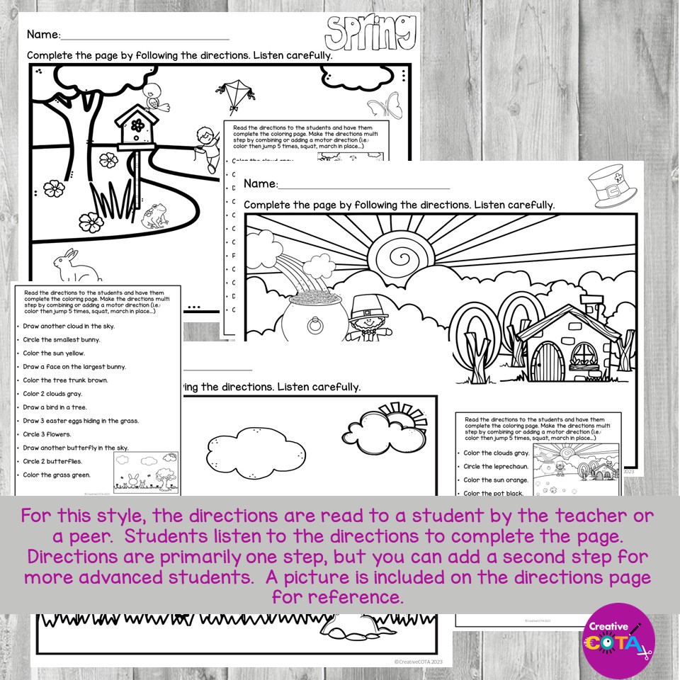 March Following Directions & Listening Comprehension Skills Coloring ...