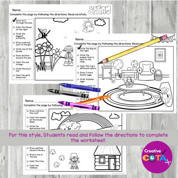 March Following Directions & Listening Comprehension Skills Coloring ...