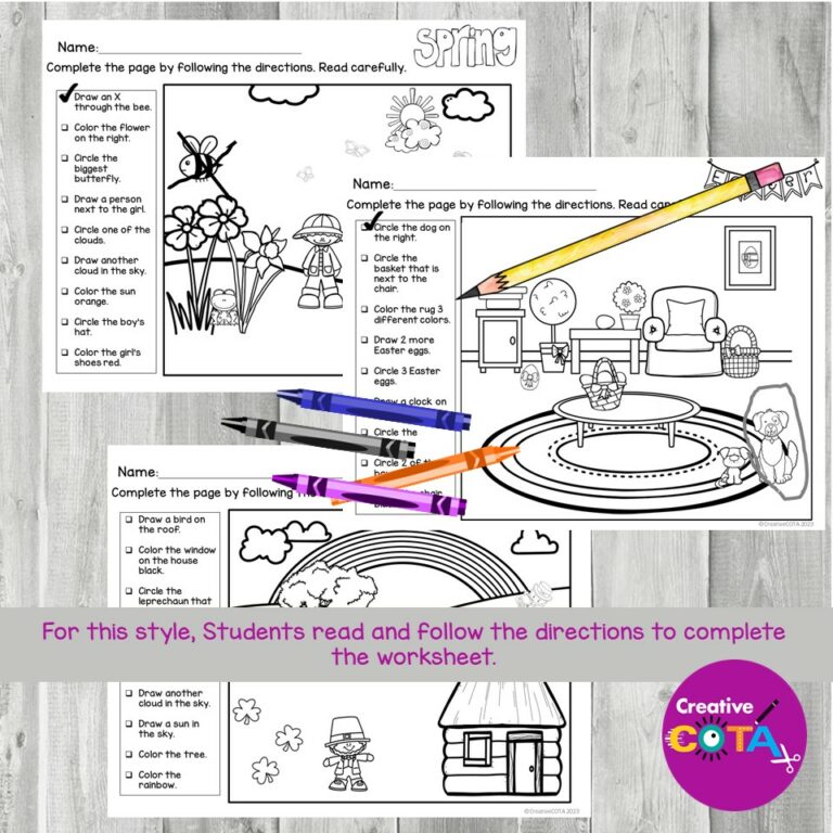 March Following Directions & Listening Comprehension Skills Coloring ...