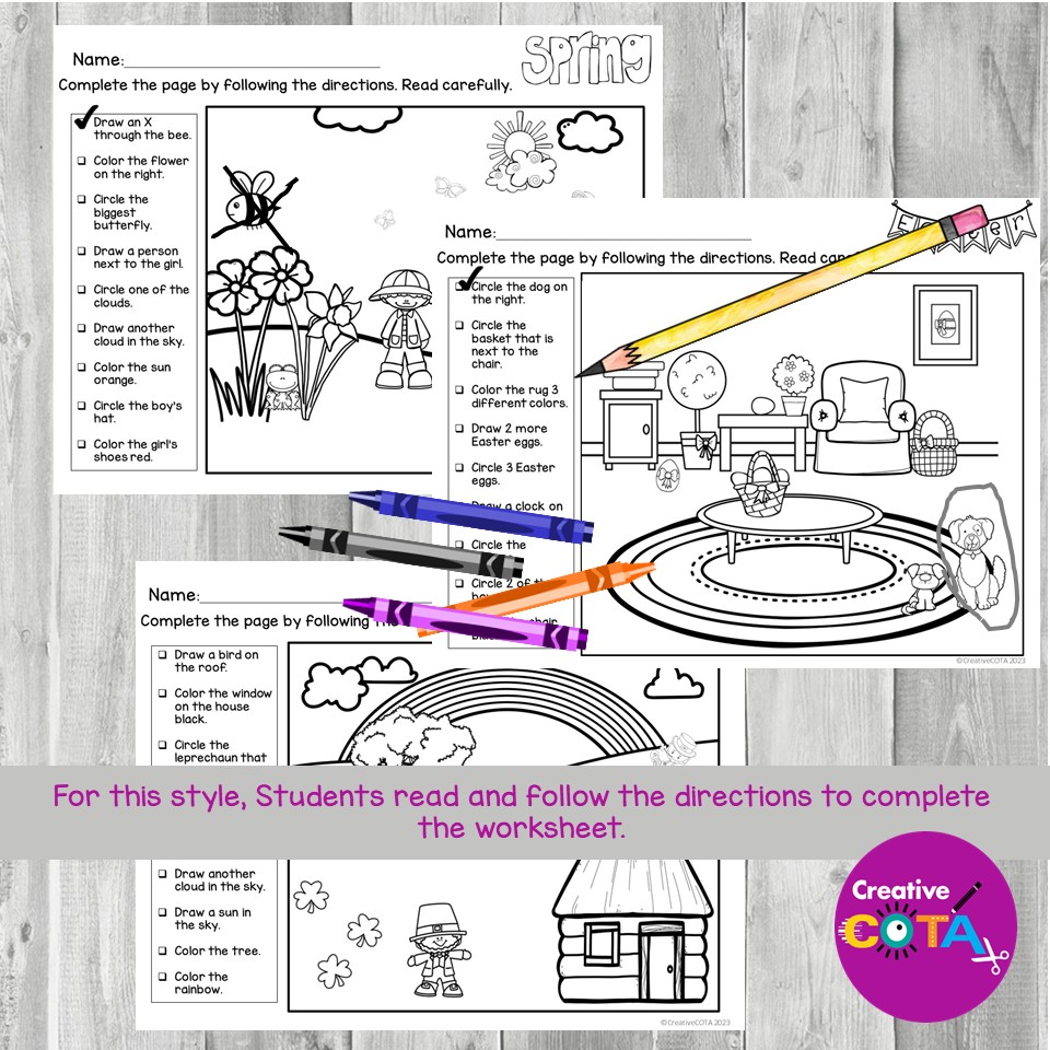 March Following Directions & Listening Comprehension Skills Coloring ...