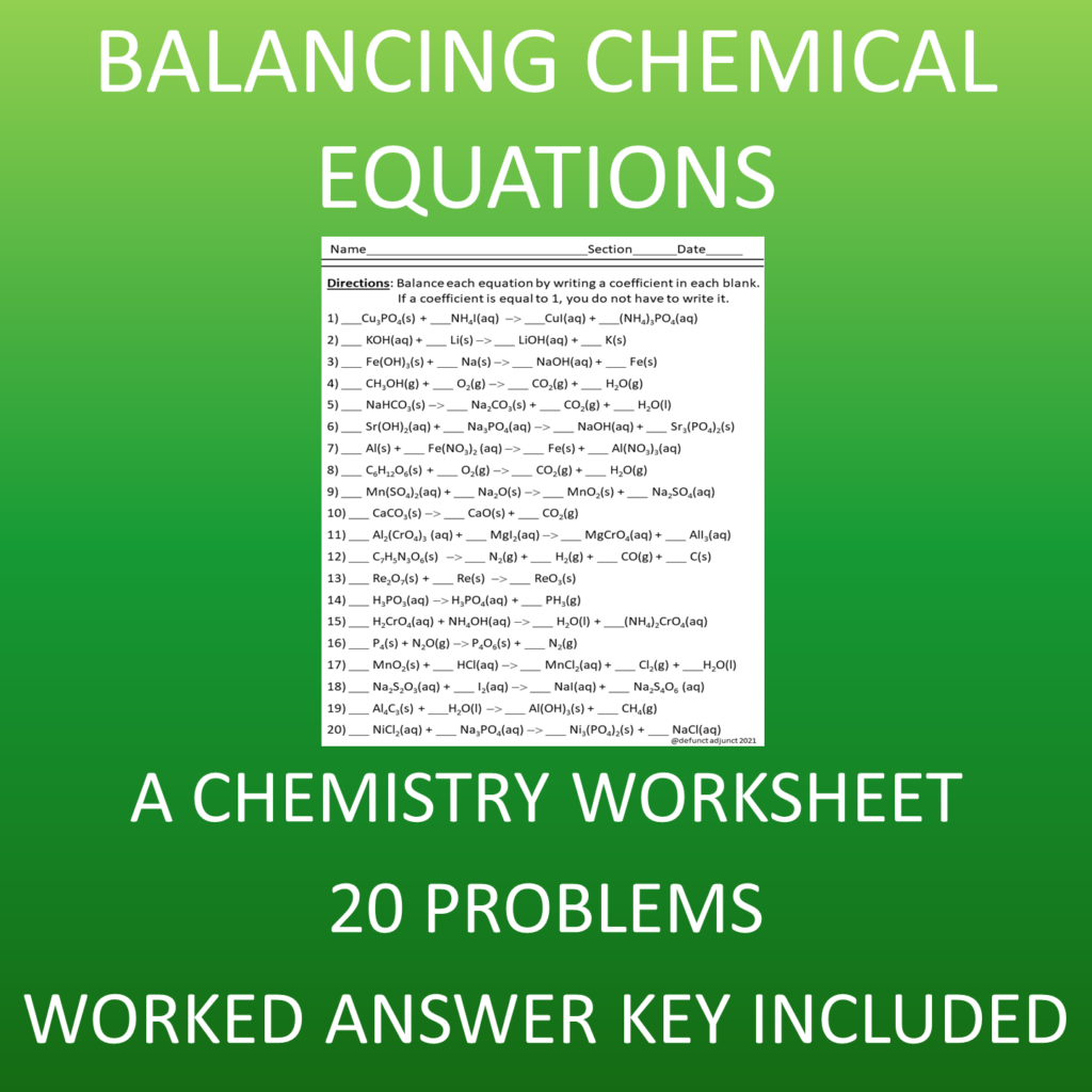 Balancing Chemical Equations: A Chemistry Worksheet | Made By Teachers