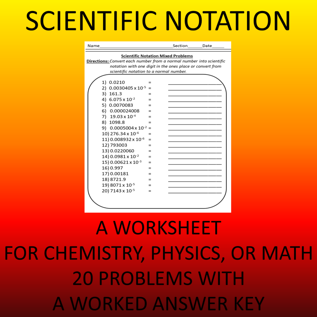 Scientific Notation Worksheet with 20 problems | Made By Teachers