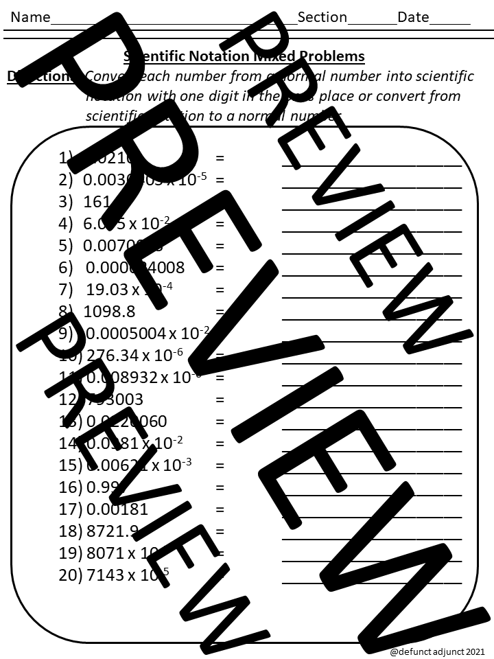 Scientific Notation Worksheet with 20 problems | Made By Teachers