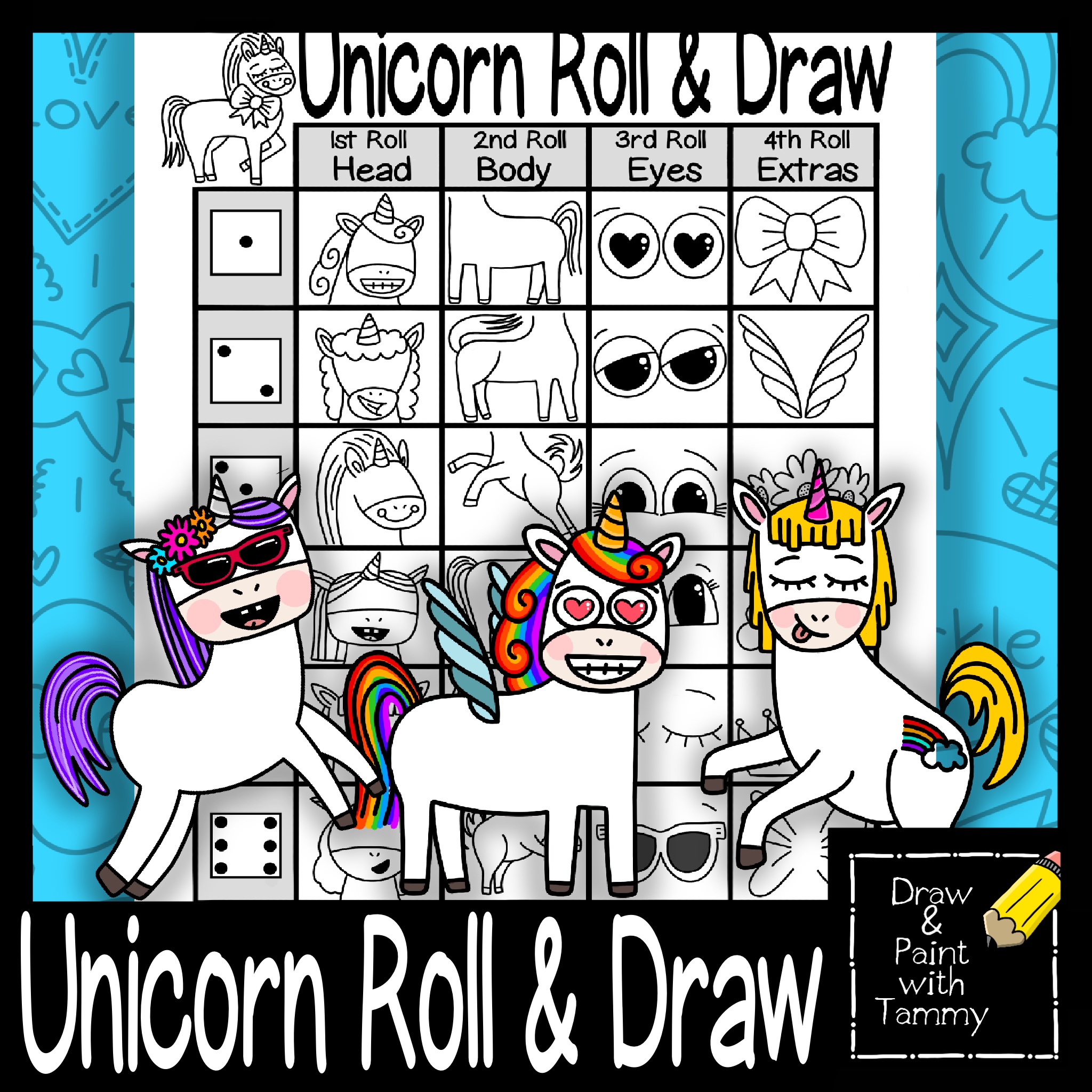 Roll a Unicorn Roll and Draw Printable Art Game and Art Sub Lesson ...