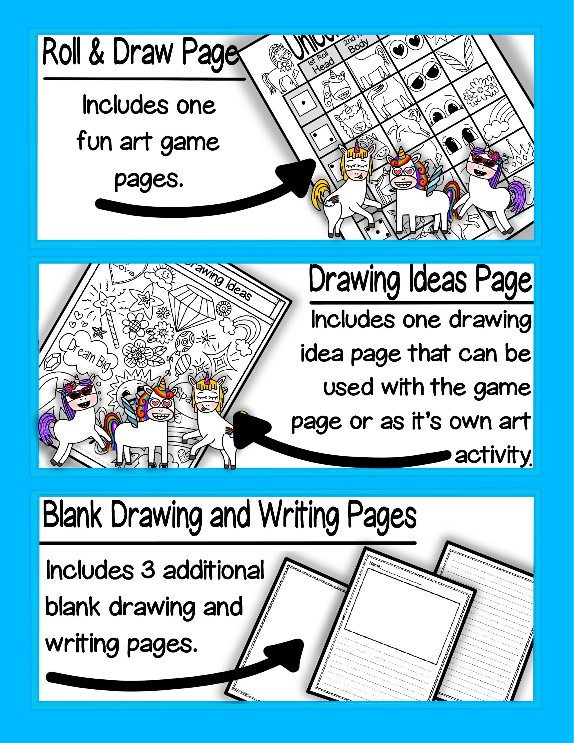 Roll a Unicorn Roll and Draw Printable Art Game and Art Sub Lesson ...