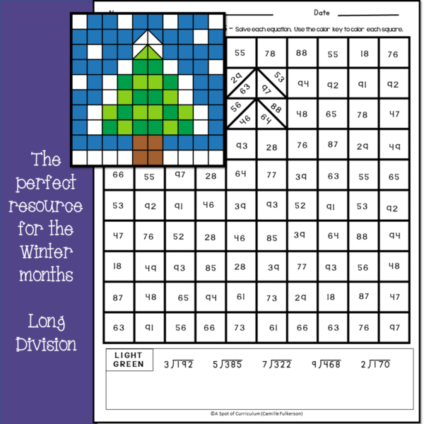Winter Math Coloring Pages Multiplication and Long Division - Made By ...