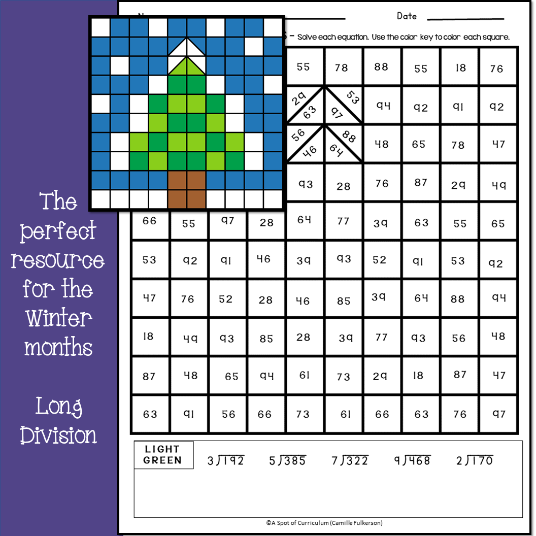 Winter Math Coloring Pages Multiplication and Long Division | Made By ...