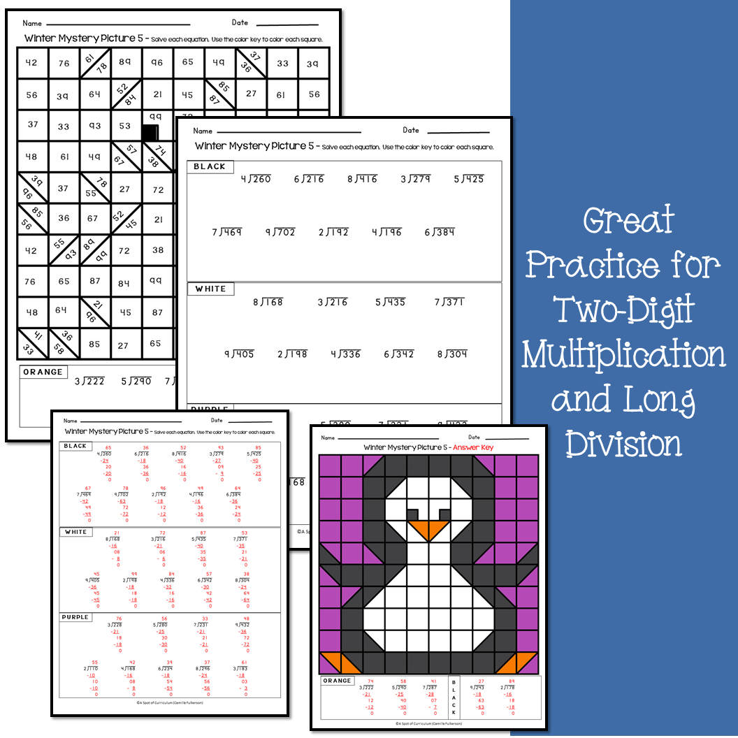 Winter Math Coloring Pages Multiplication and Long Division | Made By ...