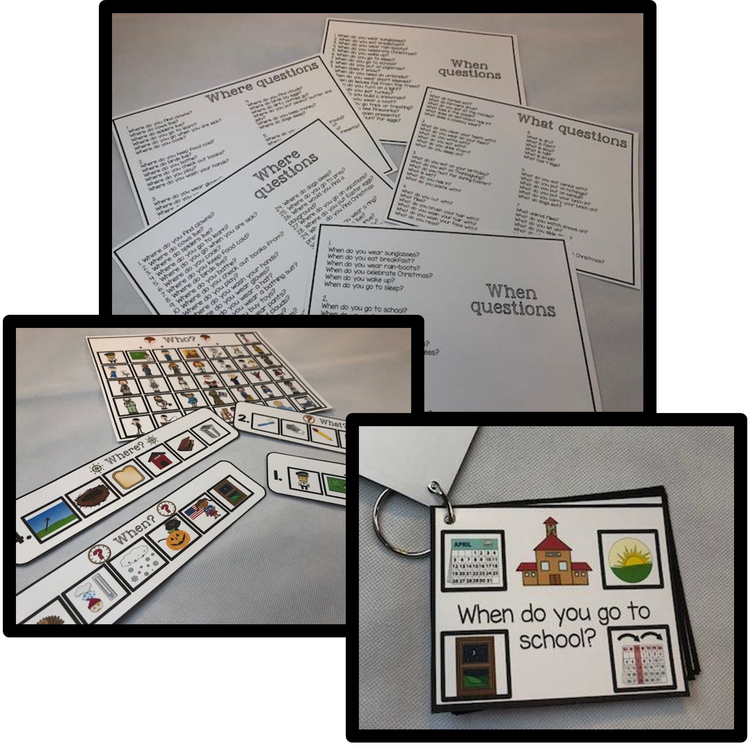 WH questions activities and task cards for autism who what why when ...