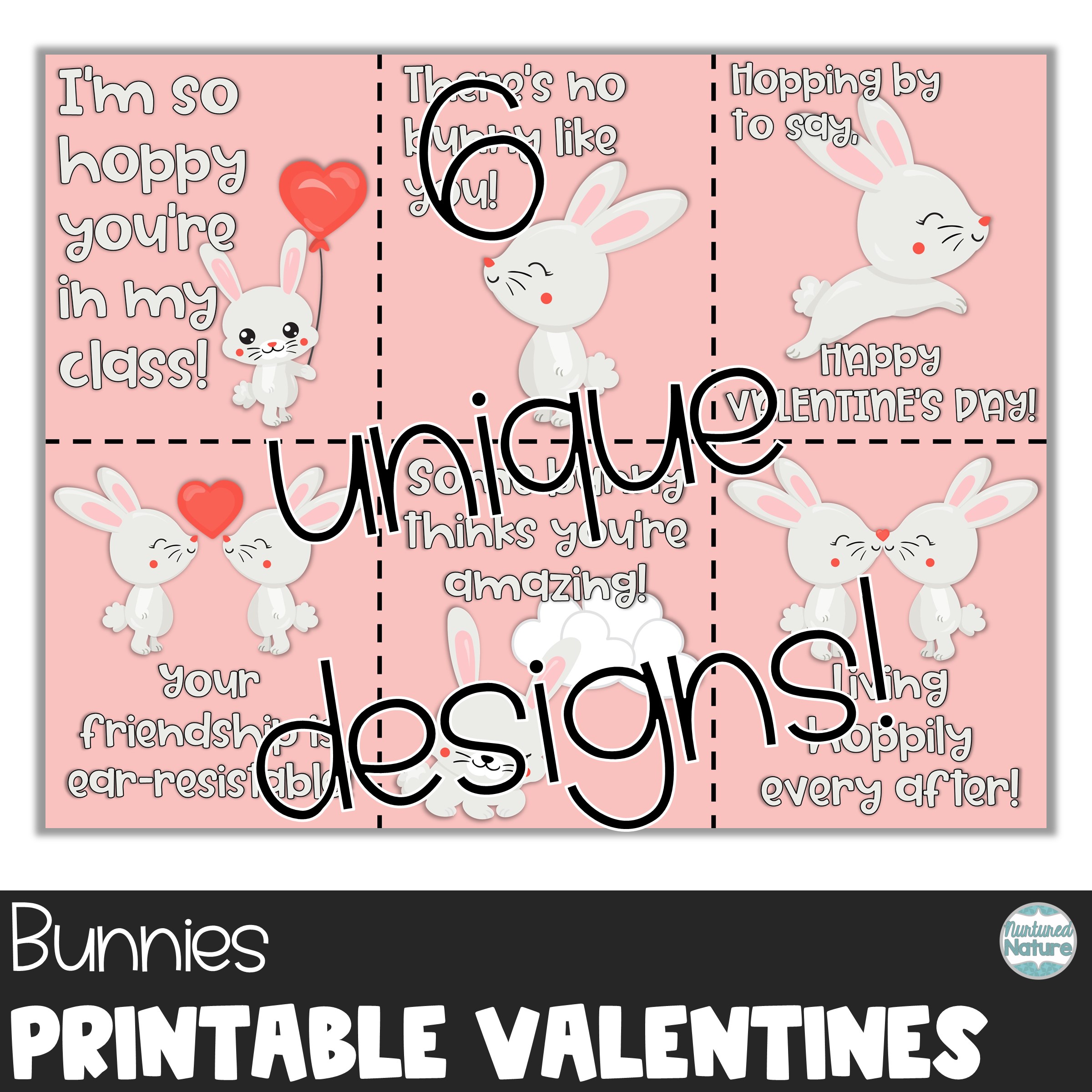 Bunny rabbit Printable Valentine’s Day Cards for Students Class ...