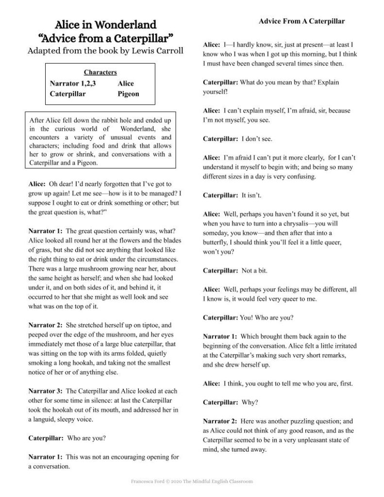 Readers Theater Script, Alice's Adventures in Wonderland, Advice From a ...