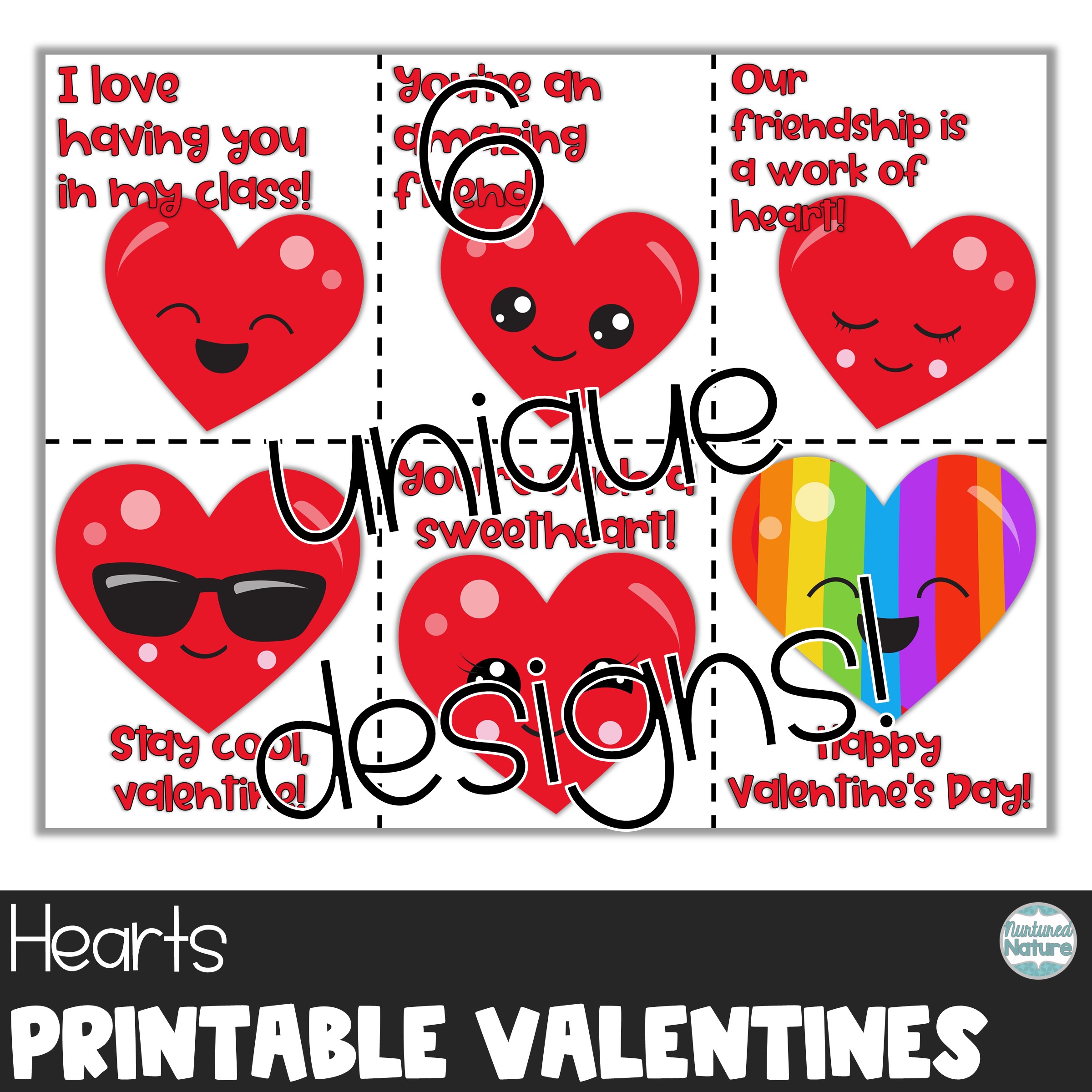 Heart Printable Valentine’s Day Cards for Students Class Exchange ...