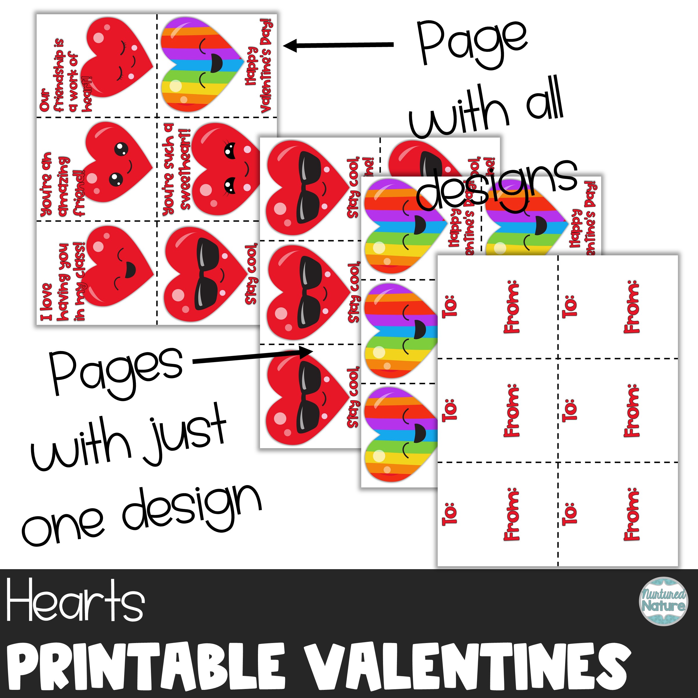 Heart Printable Valentine’s Day Cards for Students Class Exchange ...