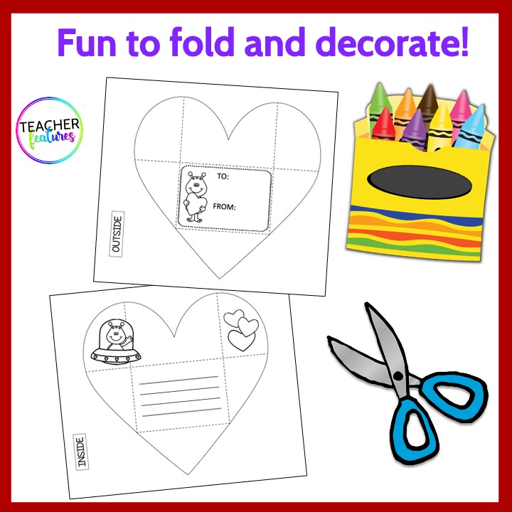 Valentines Day HEART CARDS THAT FOLD INTO ENVELOPES Craftivity | Made ...