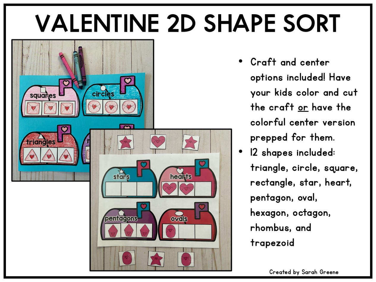 Valentine 2D Shape Sort Craft or Center | Made By Teachers