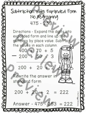 3 Digit Subtraction Expanded Form Strategy Worksheets | Subtraction ...