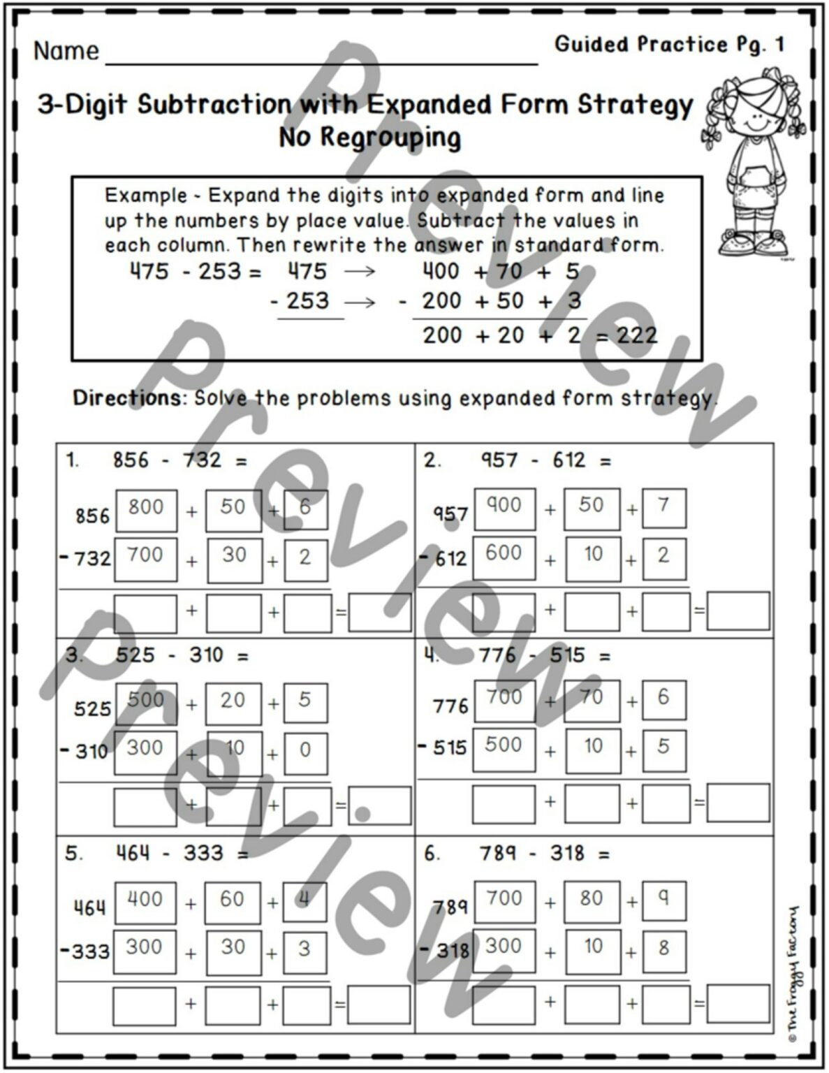 3 Digit Subtraction Expanded Form Strategy Worksheets | Subtraction ...