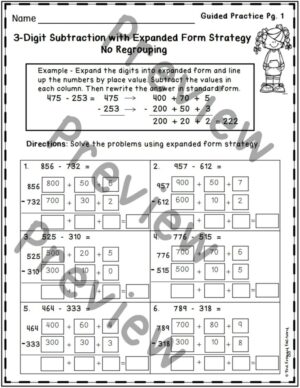 3 Digit Subtraction Expanded Form Strategy Worksheets | Subtraction ...