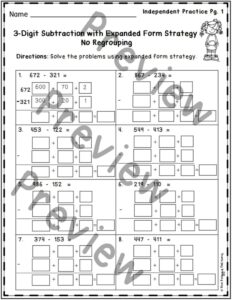 3 Digit Subtraction Expanded Form Strategy Worksheets | Subtraction ...