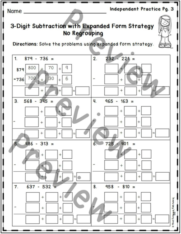 3 Digit Subtraction Expanded Form Strategy Worksheets | Subtraction ...