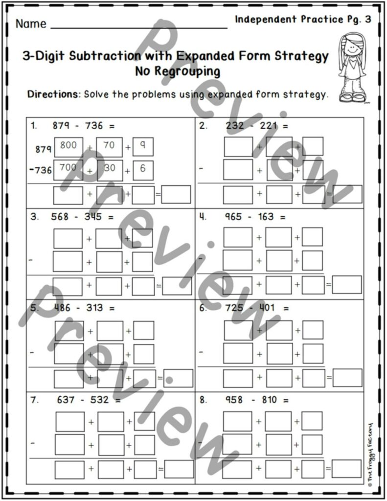 3 Digit Subtraction Expanded Form Strategy Worksheets | Subtraction ...
