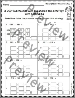 3 Digit Subtraction Expanded Form Strategy Worksheets | Subtraction ...