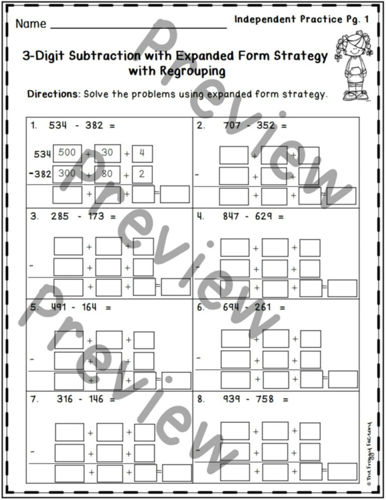 3 Digit Subtraction Expanded Form Strategy Worksheets | Subtraction ...