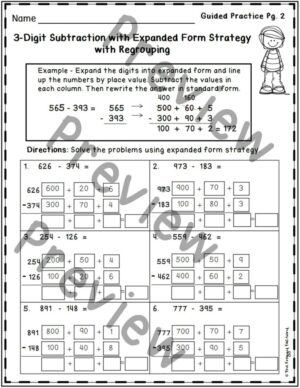3 Digit Subtraction Expanded Form Strategy Worksheets | Subtraction ...