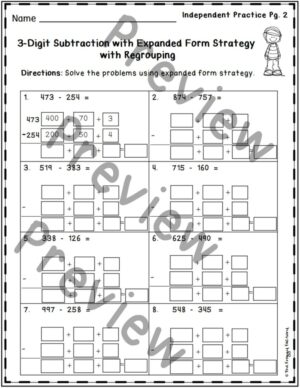 3 Digit Subtraction Expanded Form Strategy Worksheets | Subtraction ...